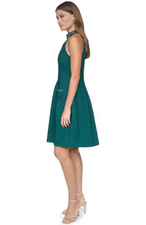 Halston Embellished Halter Fit-and-flare Dress