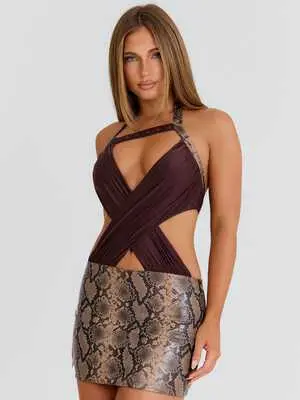 OUTCAST Jahlee Mini Dress Brown Snake