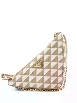 Prada Double Symbole Triangle Bag Leather And Jacquard Mini Shoulder Bag - Neutrals