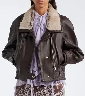 JACQUES WEI Shearling-trimmed Leather Jacket
