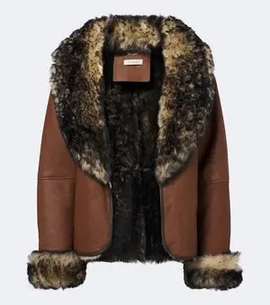 JACQUES WEI Shearling-trimmed Leather Jacket - Brown