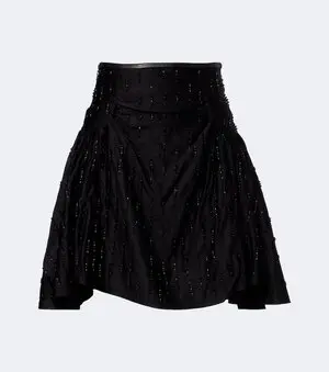 JACQUES WEI Embellished Ruched Satin Miniskirt - Black