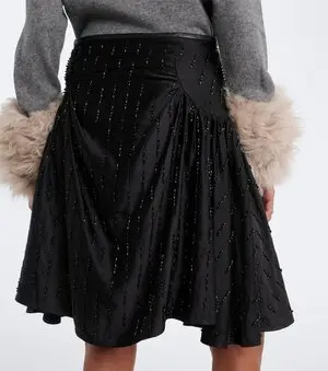 JACQUES WEI Embellished Ruched Satin Miniskirt