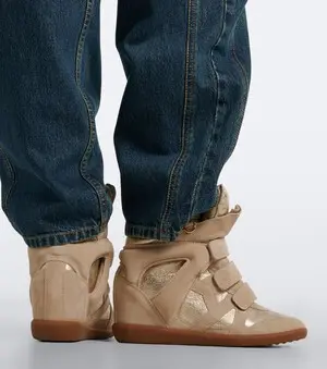 Isabel Marant Étoile Bekett Metallic Leather And Suede Wedge Sneakers
