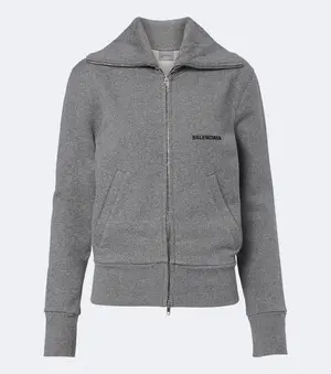 Balenciaga Logo Cotton Zip-up Sweatshirt - Grey