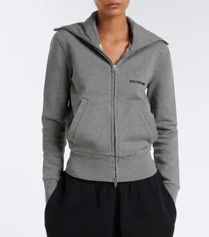 Balenciaga Logo Cotton Zip-up Sweatshirt - Grey