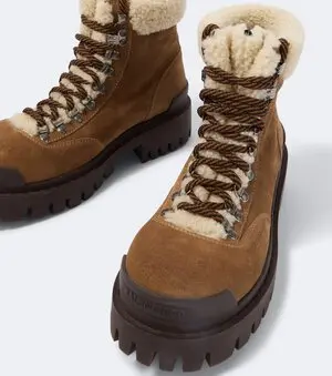 Balenciaga Shearling-lined Suede Lace-up Boots