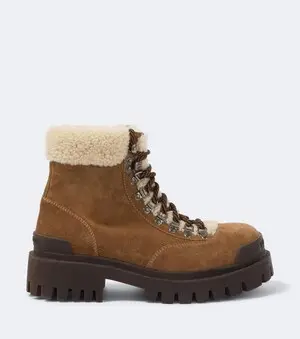 Balenciaga Shearling-lined Suede Lace-up Boots