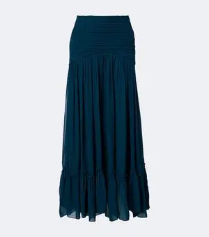 JACQUES WEI Pleated Chiffon Maxi Skirt - Blue