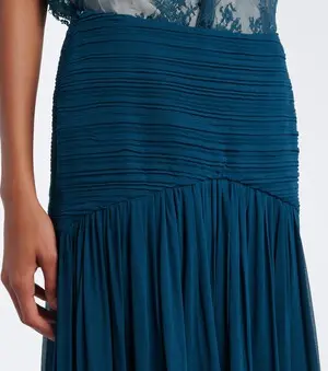 JACQUES WEI Pleated Chiffon Maxi Skirt - Blue