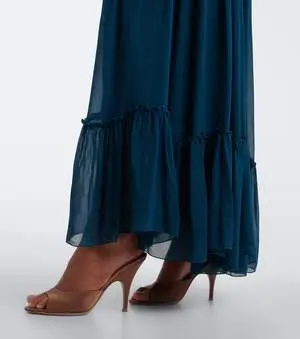 JACQUES WEI Pleated Chiffon Maxi Skirt - Blue