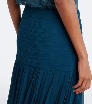 JACQUES WEI Pleated Chiffon Maxi Skirt - Blue