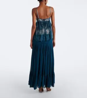 JACQUES WEI Pleated Chiffon Maxi Skirt - Blue