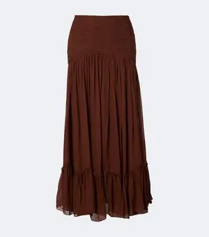 JACQUES WEI Pleated Chiffon Maxi Skirt - Brown