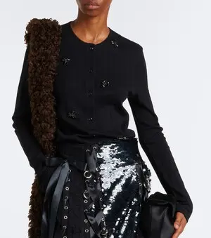 Simone Rocha Embellished Pointelle Cotton Cardigan