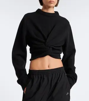 Balenciaga Cropped Gathered Wool Sweater - Black