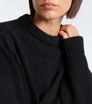 Balenciaga Cropped Gathered Wool Sweater - Black