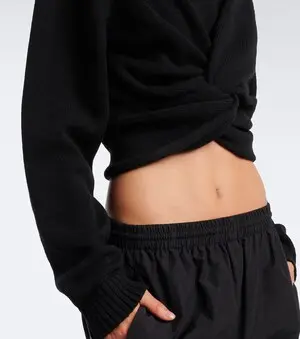 Balenciaga Cropped Gathered Wool Sweater - Black