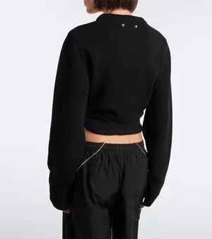 Balenciaga Cropped Gathered Wool Sweater - Black