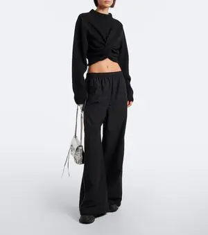 Balenciaga Cropped Gathered Wool Sweater - Black