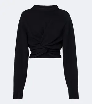 Balenciaga Cropped Gathered Wool Sweater - Black