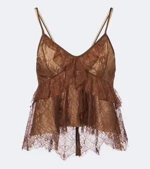JACQUES WEI Ruffled Lace Camisole - Brown