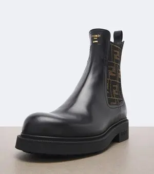Fendi Commando Ff Zucca Leather Chelsea Boots