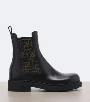 Fendi Commando Ff Zucca Leather Chelsea Boots