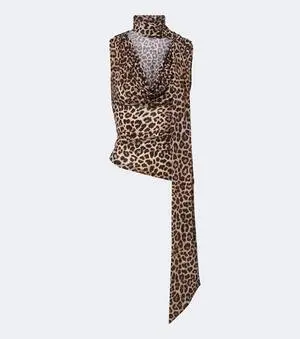 Blumarine Draped Scarf-detail Leopard-print Top
