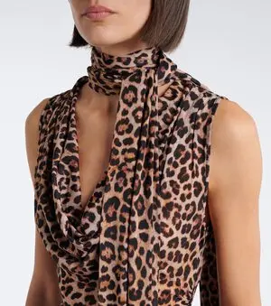 Blumarine Draped Scarf-detail Leopard-print Top