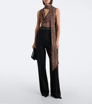 Blumarine Draped Scarf-detail Leopard-print Top