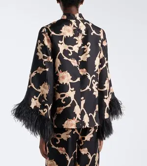 La DoubleJ Buttercup Feather-trimmed Silk Blouse
