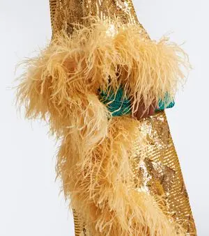 TALLER MARMO Feather-trimmed Sequined Gown