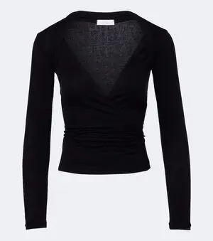 ERES Charlotte Ribbed-knit Wrap Top - Black