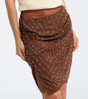 JACQUES WEI Draped Embellished Lace-trimmed Miniskirt