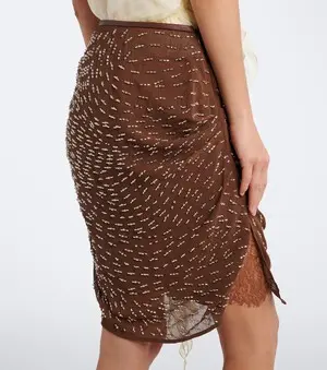 JACQUES WEI Draped Embellished Lace-trimmed Miniskirt