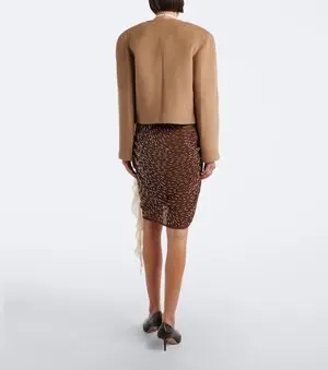 JACQUES WEI Draped Embellished Lace-trimmed Miniskirt