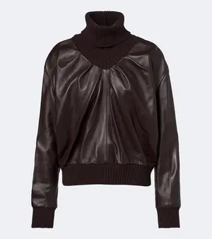 Victoria Beckham Leather Turtleneck Top - Blue
