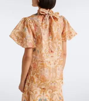 Zimmermann Valiant Printed Linen And Silk Top