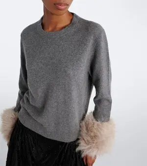 JACQUES WEI Wool-trimmed Cashmere Sweater - Grey