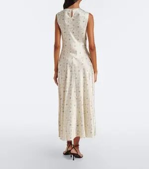 DÔEN Adelana Floral Silk Satin Midi Dress - Multicoloured