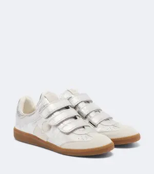 Isabel Marant Étoile Beth Suede-trimmed Metallic Leather Sneakers