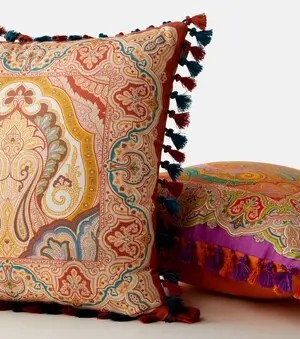 Etro Pegaso Paisley Cotton Cushion - Orange