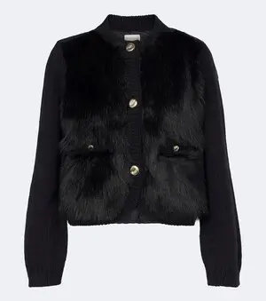 Moncler Down-paneled Alpaca And Wool-blend Cardigan - Black