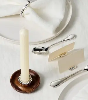 Christofle Perles Wood And -plated Metal Candle Holder