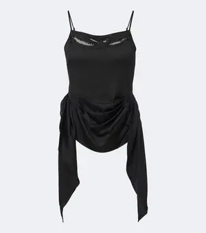 JACQUES WEI Embroidered Draped Satin Camisole - Black