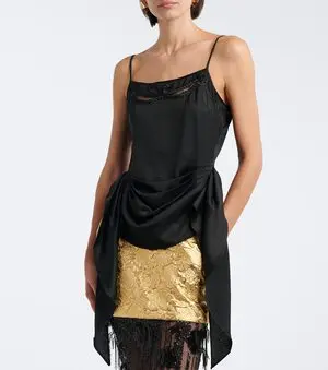 JACQUES WEI Embroidered Draped Satin Camisole