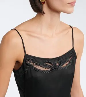 JACQUES WEI Embroidered Draped Satin Camisole