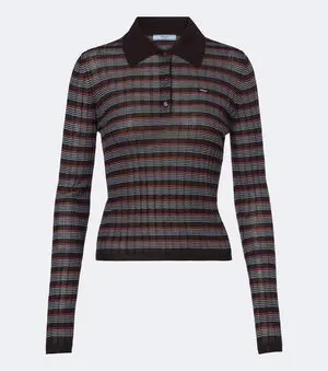 Prada Striped Cashmere And Silk Polo Sweater