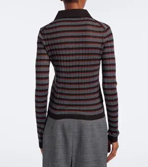 Prada Striped Cashmere And Silk Polo Sweater